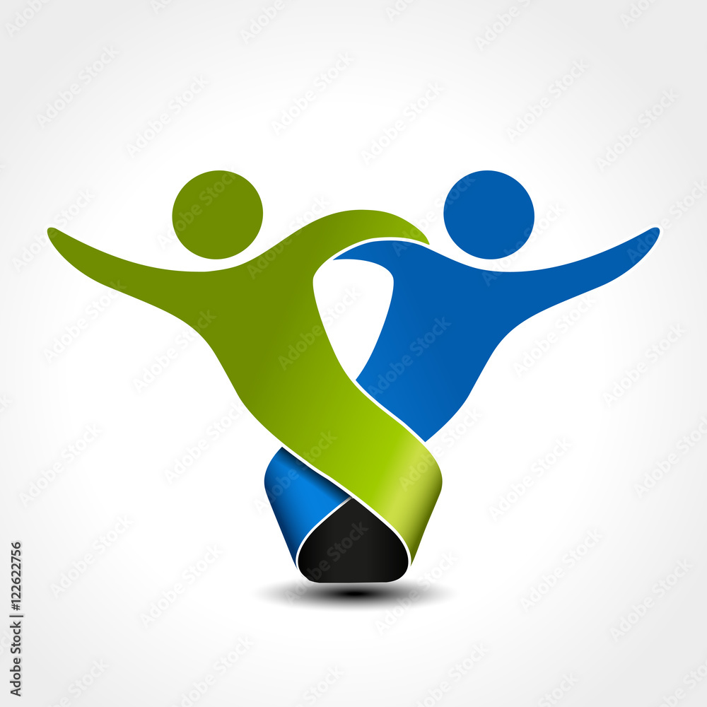 Vector together joined people icon. Green and blue community symbol ...