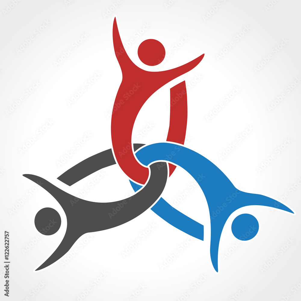 Vector together joined people icon. Red, blue and grey community symbol ...