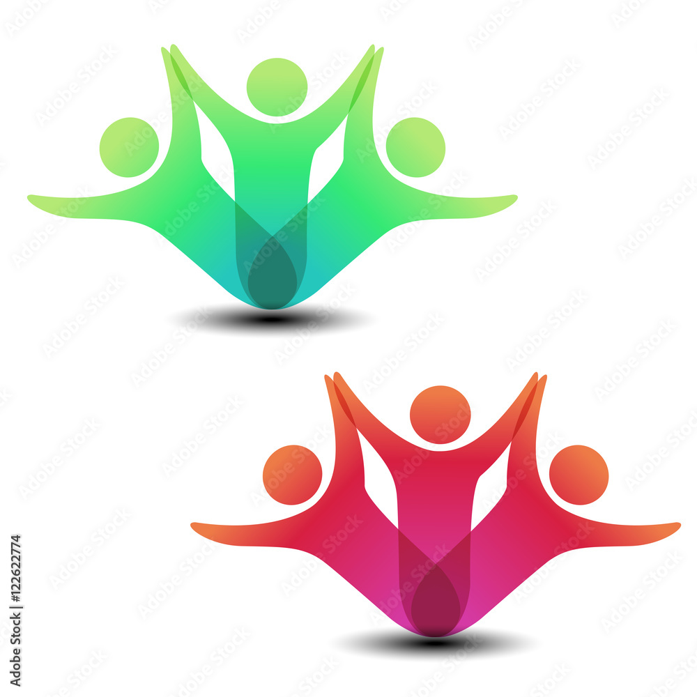 Vector together joined people icon. Red and green community symbol ...