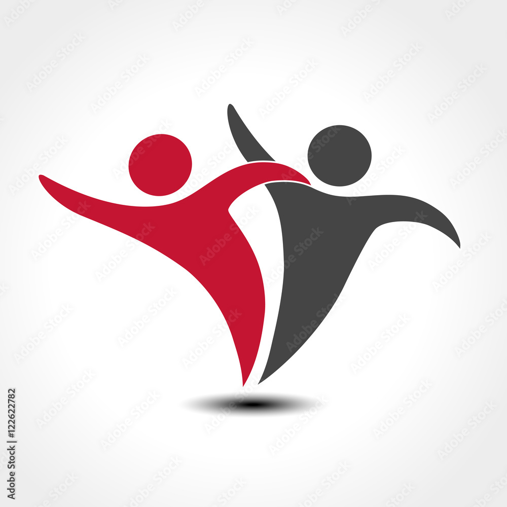 Vector together joined people icon. Red and grey community symbol ...