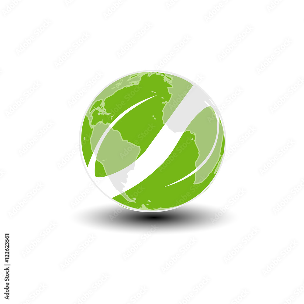 Vector world icon. Green earth and leaf symbol. Go green. Nature symbol ...