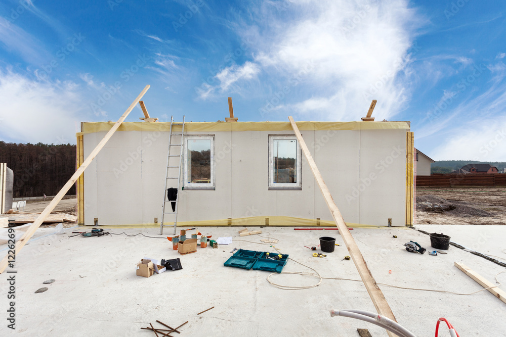 Building a structural Insulated Panels Frame House. Stock Photo | Adobe ...