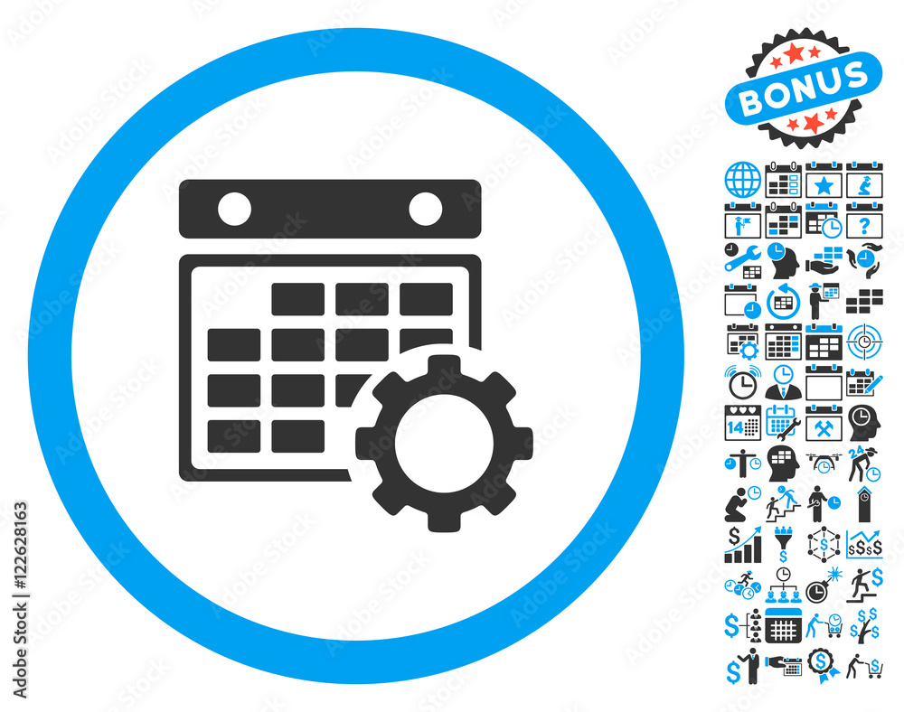 Calendar Configuration Gear pictograph with bonus calendar and time ...
