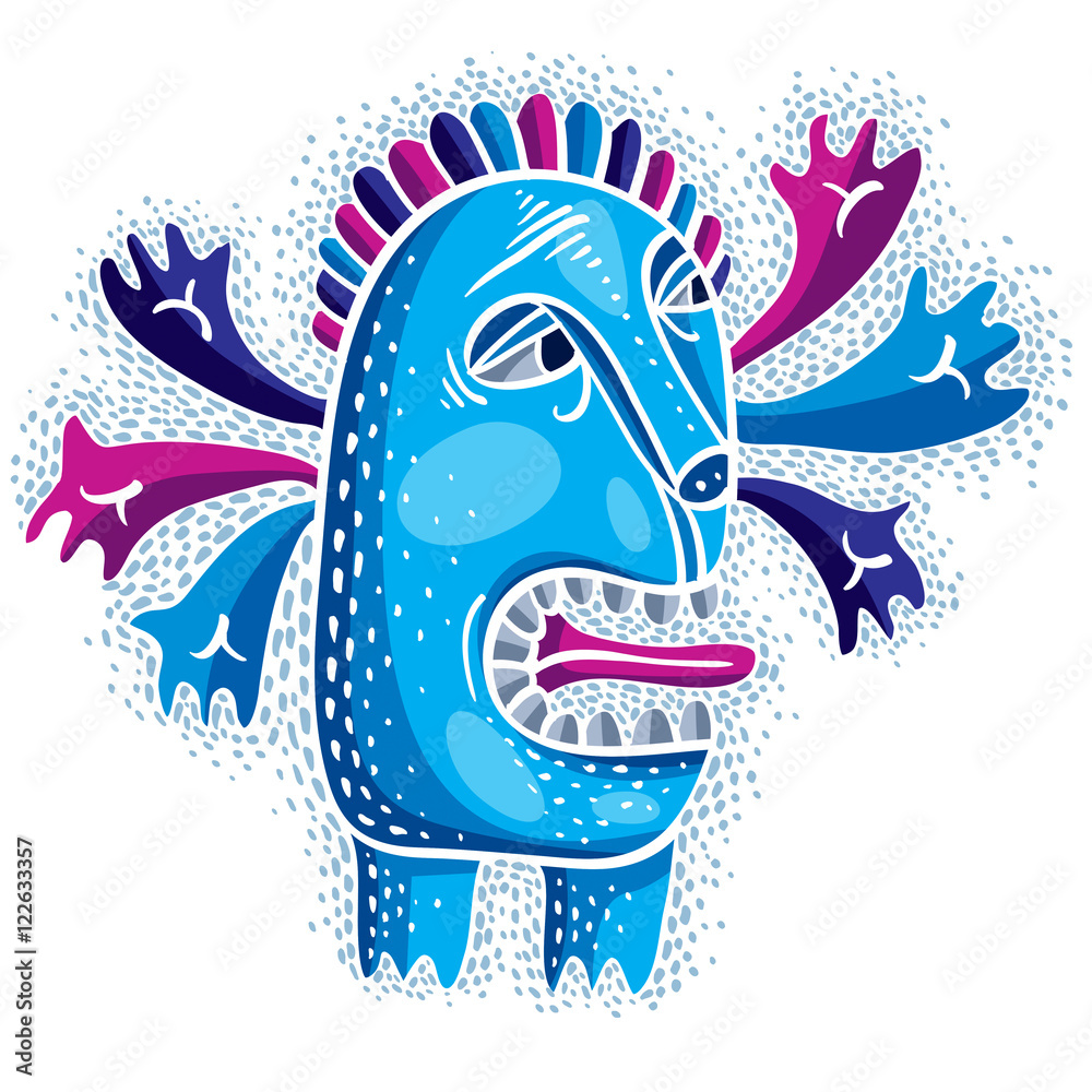 Vector cool cartoon crazy blue monster, simple weird creature. C Stock ...