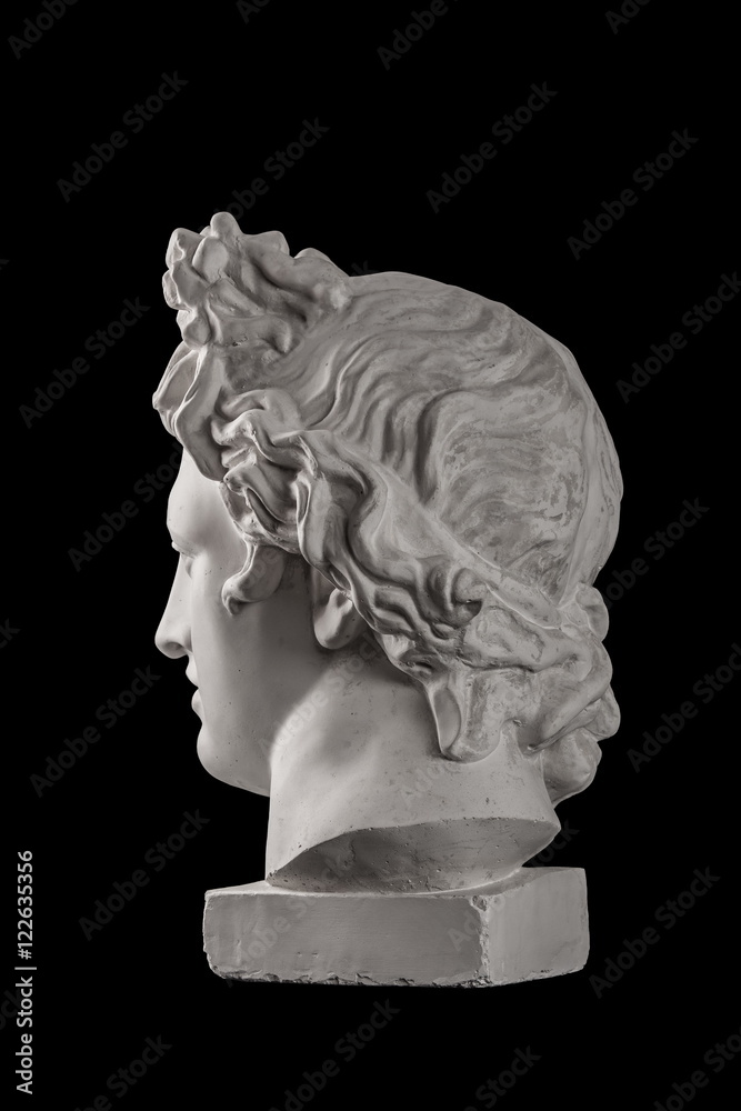 Gypsum statue of Apollo's head on a black background Stock Photo ...