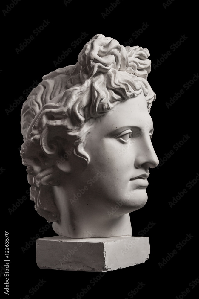 Gypsum statue of Apollo's head on a black background Stock Photo ...