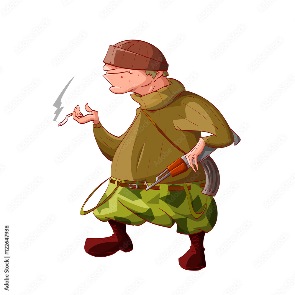 Colorful vector illustration of a cartoon rebel / separatist guerilla ...