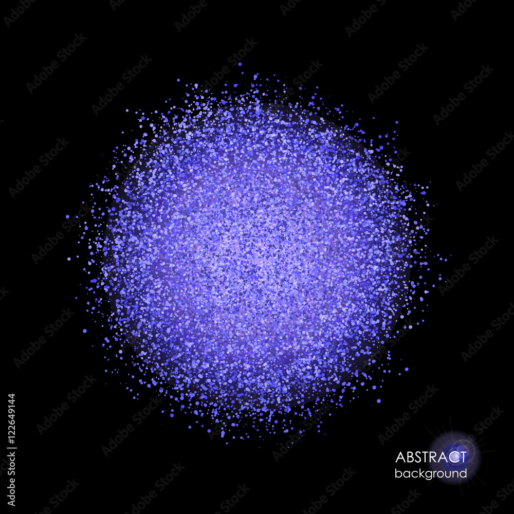 Indigo spot glowing dust. Colored powder. Cloud on black background ...