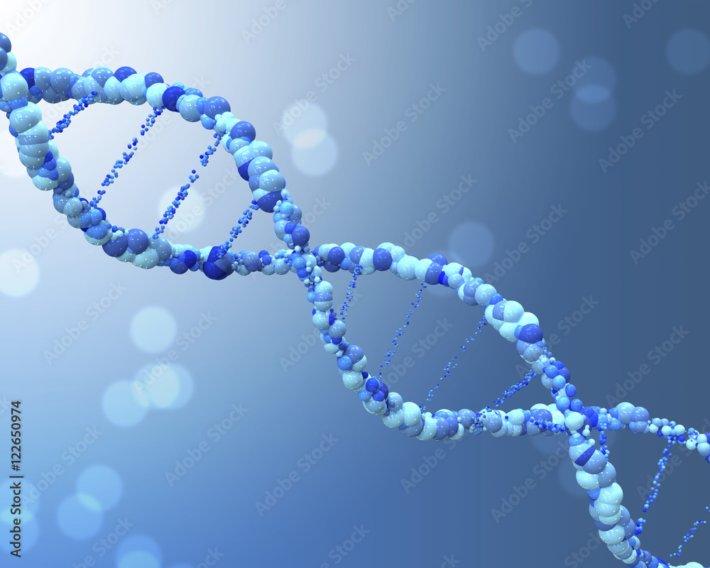 Estructura ADN azul sobre fondo desenfocado, ilustración 3d Stock ...