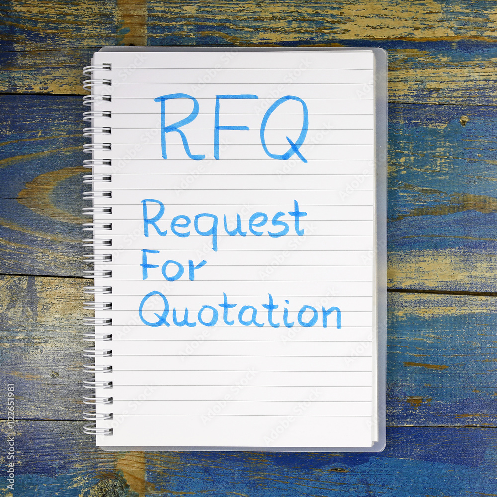 RFQ- Request For Quotation written in notebook on wooden background ...