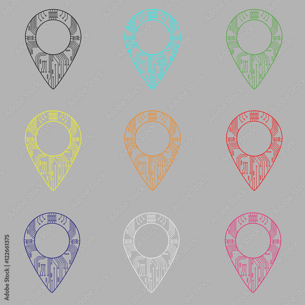 Icon location on the map. Electronic circuit. Stock Illustration ...