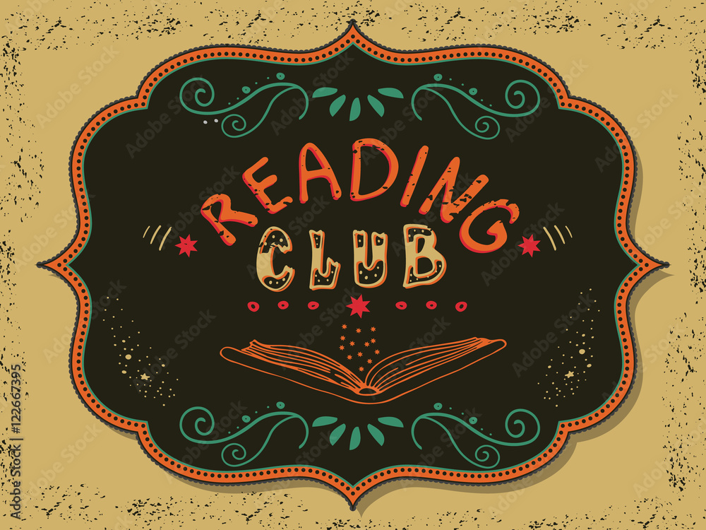 Vector illustration with hand-drawn lettering. "Reading club ...
