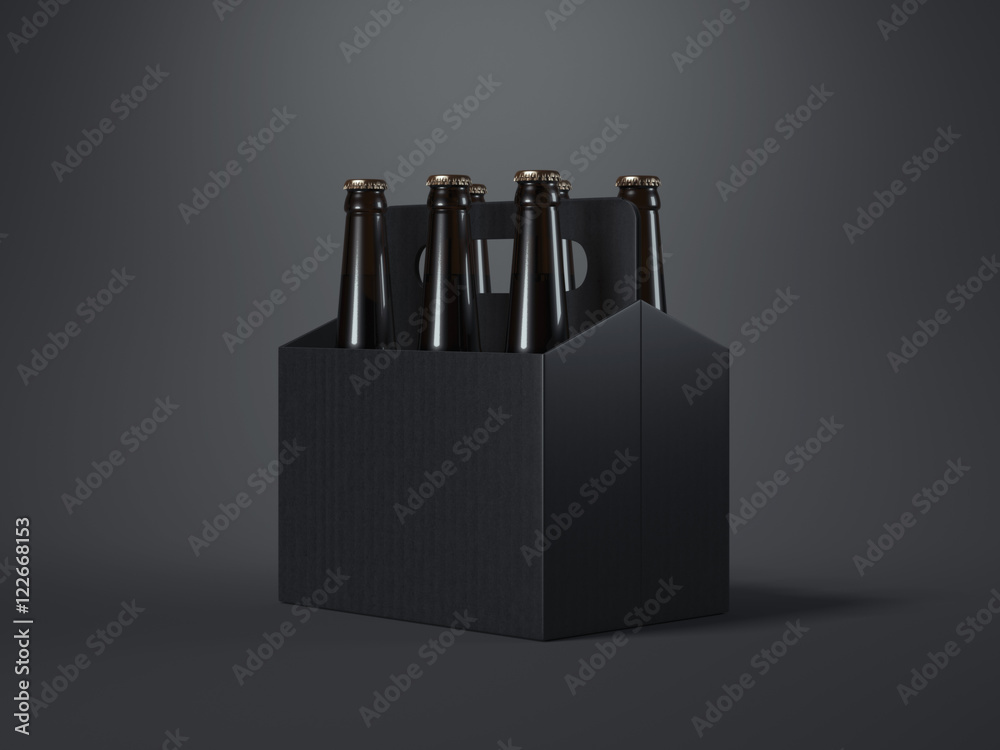 Black blank beer packaging with brown bottles. 3d rendering Stock ...