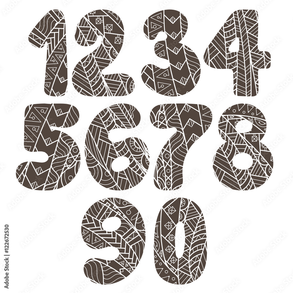Zentangle numbers set. Collection of doodle numbers with zentangle ...