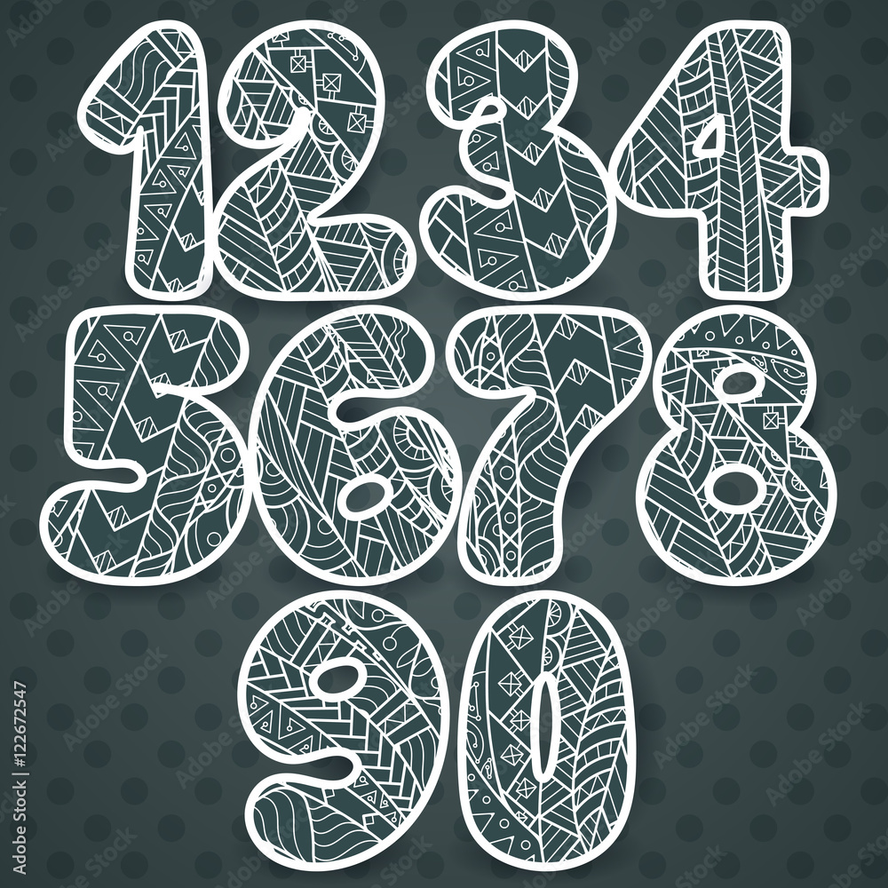 Zentangle numbers set. Collection of doodle numbers with zentangle ...