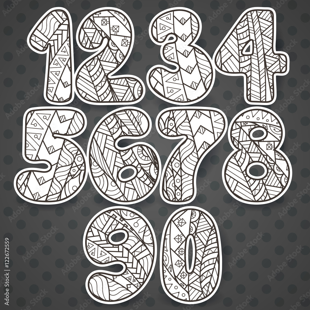 Zentangle numbers set. Collection of doodle numbers with zentangle ...