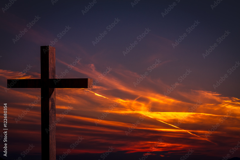 Jesus Christ cross. Christian wooden cross on a background with ...