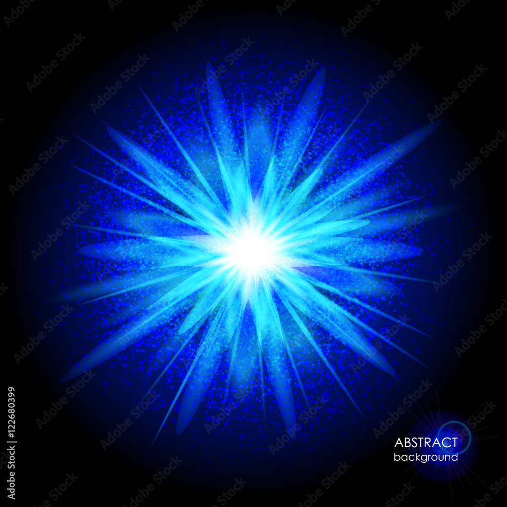 Explosion of supernova. Bright cosmic blue fire background. Glowing ...