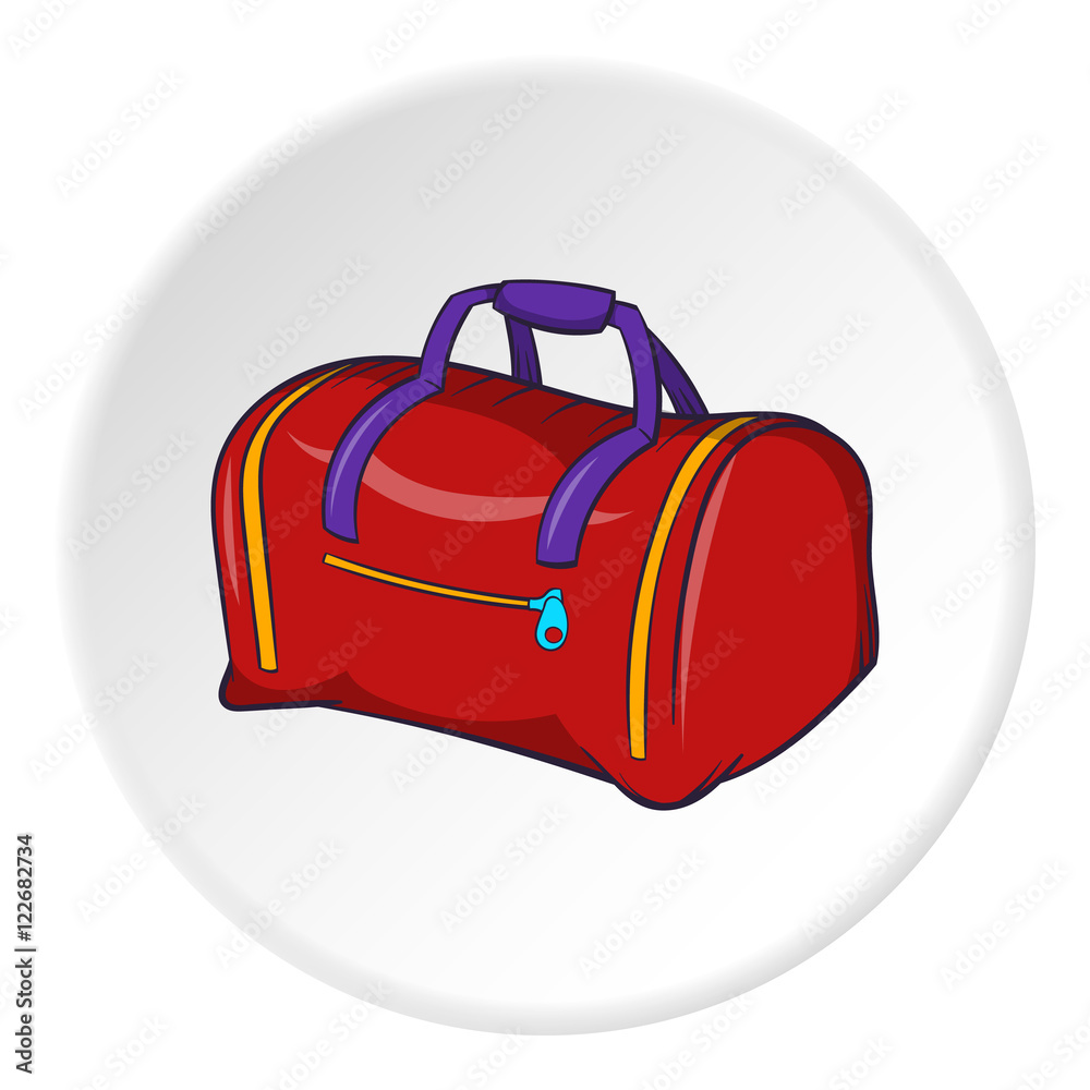 Bag icon in cartoon style isolated on white circle background. Baggage ...
