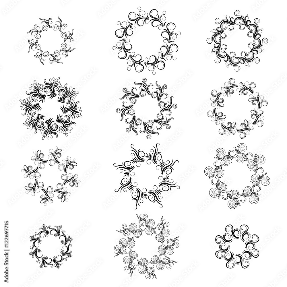 Curly frame set isolated on white. Vector illustration. Stock Vector ...