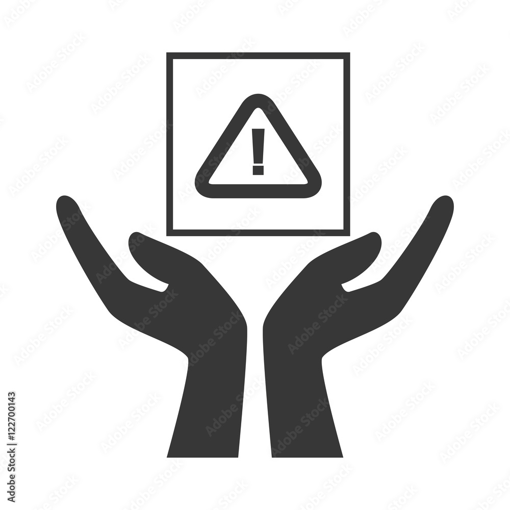 hands with warning sign package icon silhouette. vector illustration ...
