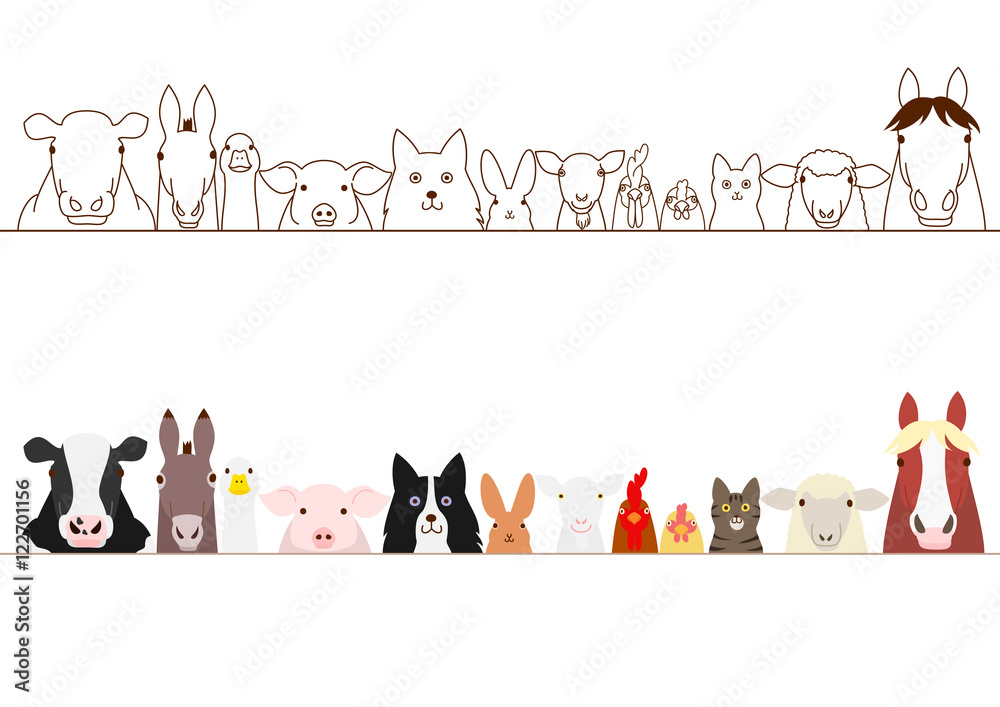 farm animals border set Stock Vector | Adobe Stock