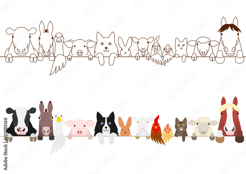 farm animals border set Stock Vector | Adobe Stock
