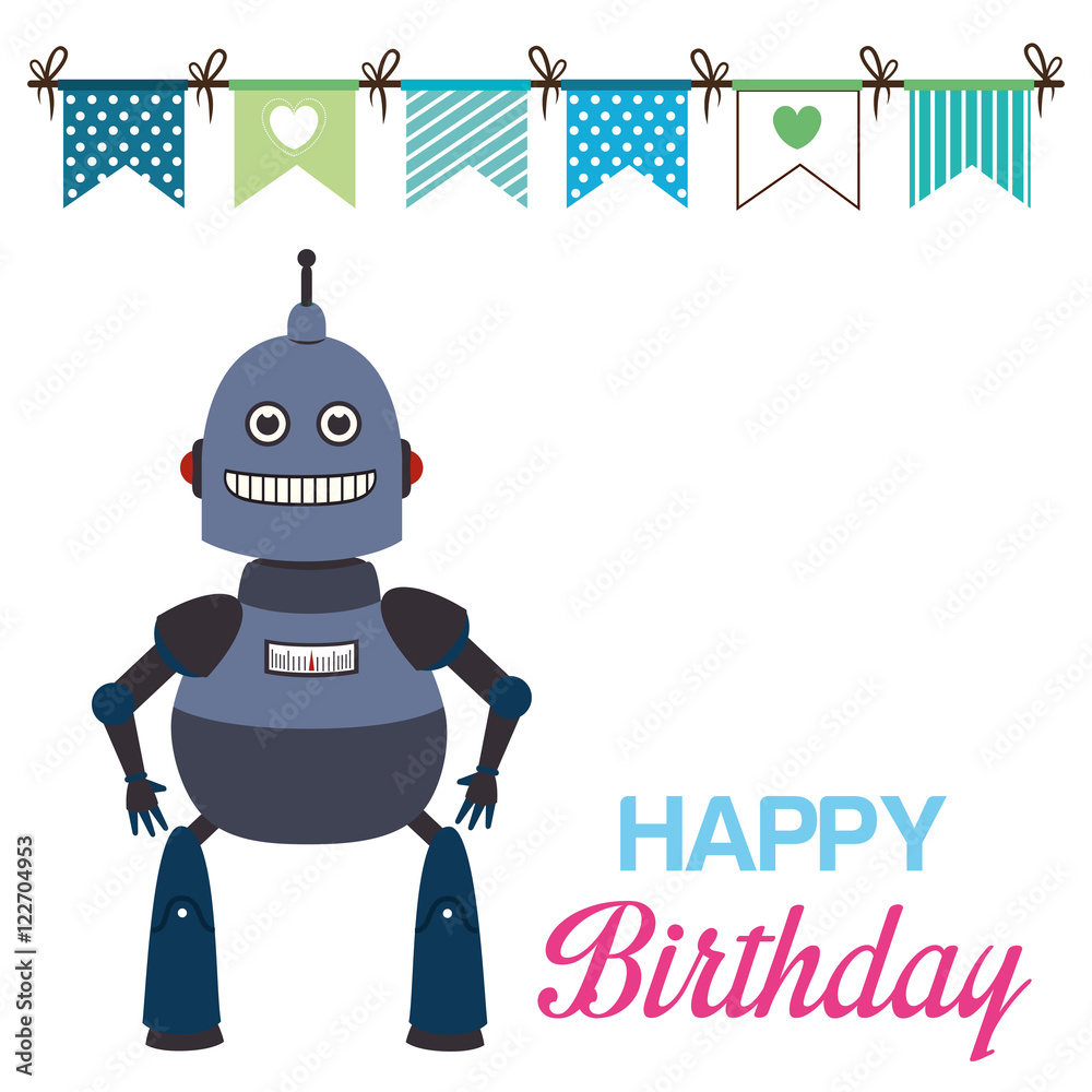 happy birthday card with robots theme. colorful design. vector ...