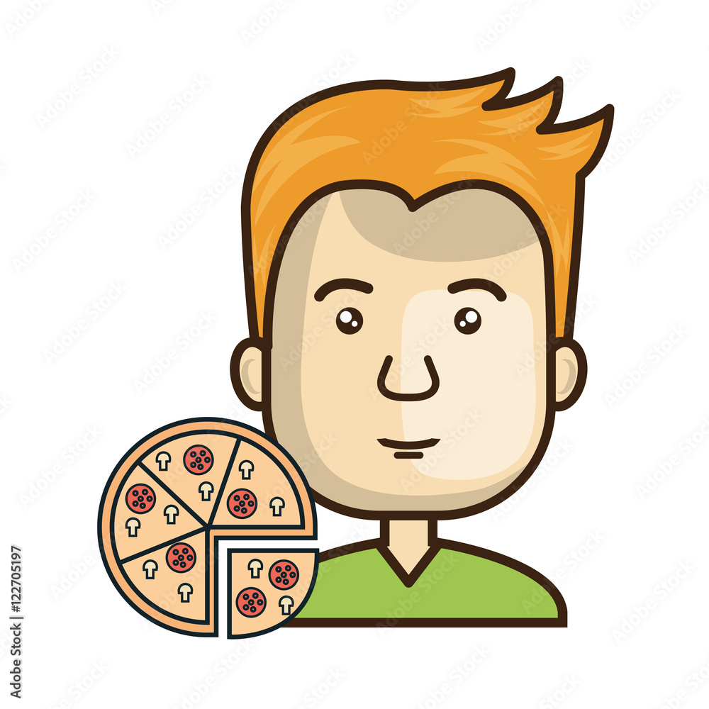 avatar man smiling with pizza fast food. vector illustration Stock ...