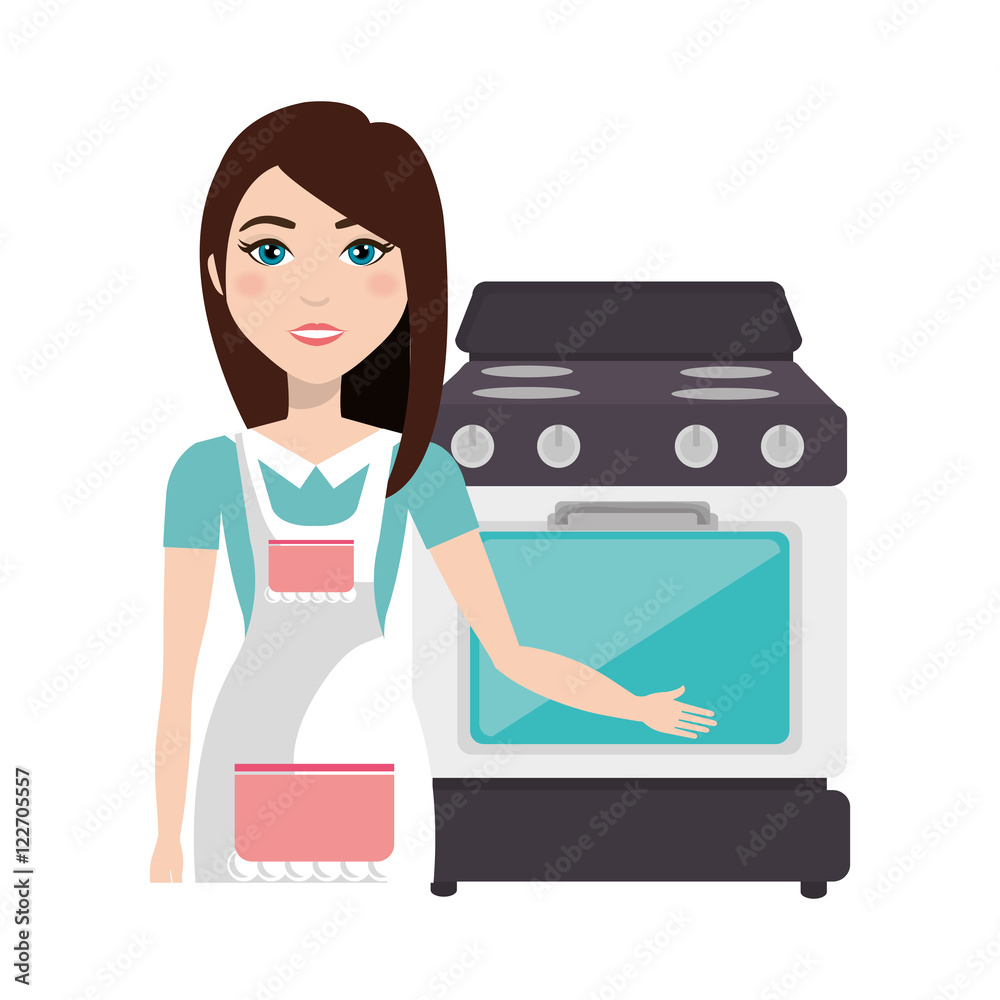 avatar cooker woman smiling with stove kitchen device. vector ...
