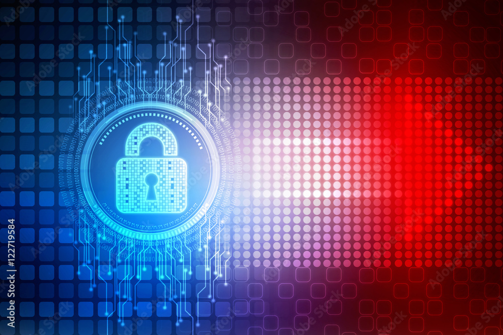 Security concept: Lock on digital screen, contrast, 2d illustration ...