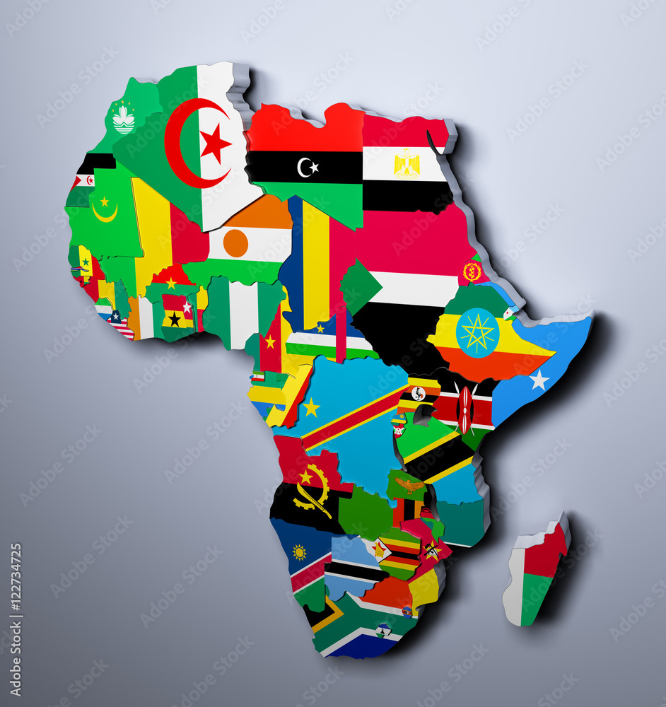 AFRICA MAP WITH FLAGS OF THE COUNTRIES 3d illustration Stock ...