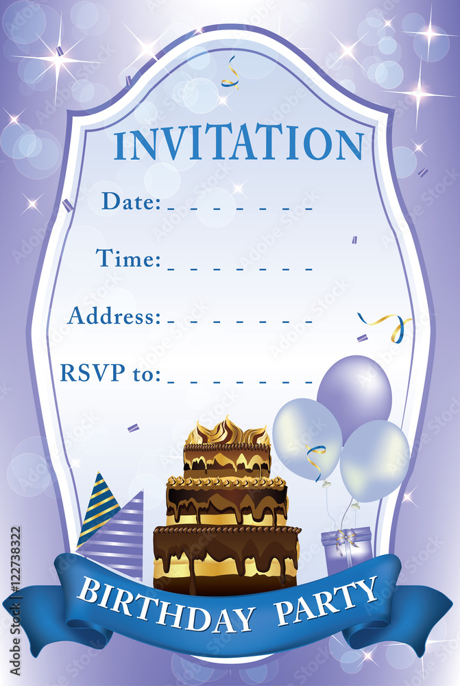 Birthday Party Invitation. Print colors used. Contains birthday cake ...
