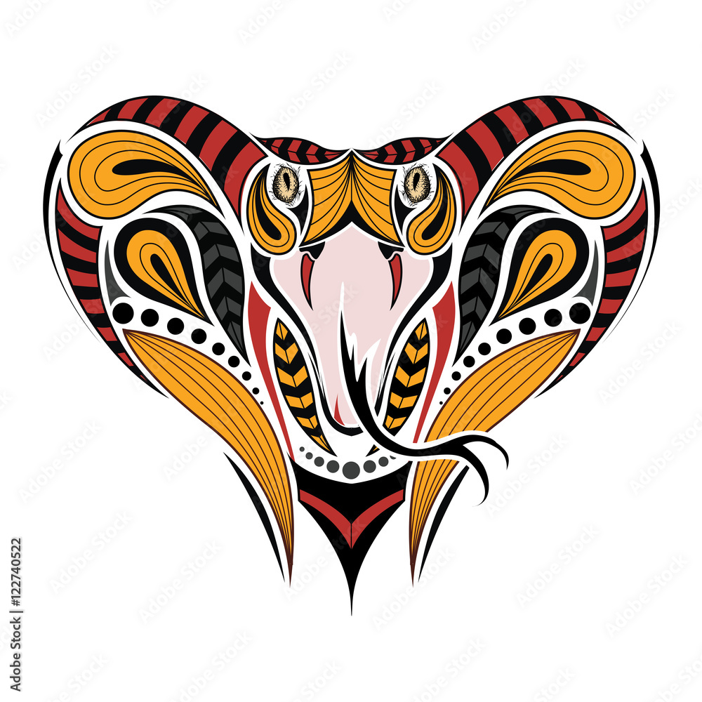 Patterned colored head of the King Cobra. African, indian tattoo design ...