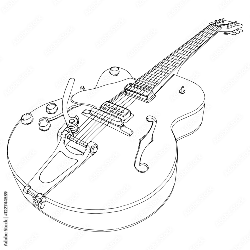 Stylized guitar. Retro . Jazz electric . Musical instrument. Music ...