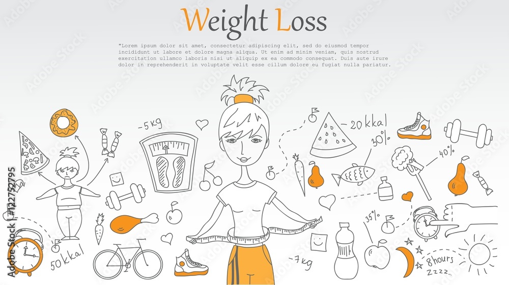 Doodle line design of web banner Weight loss. Stock Vector | Adobe Stock