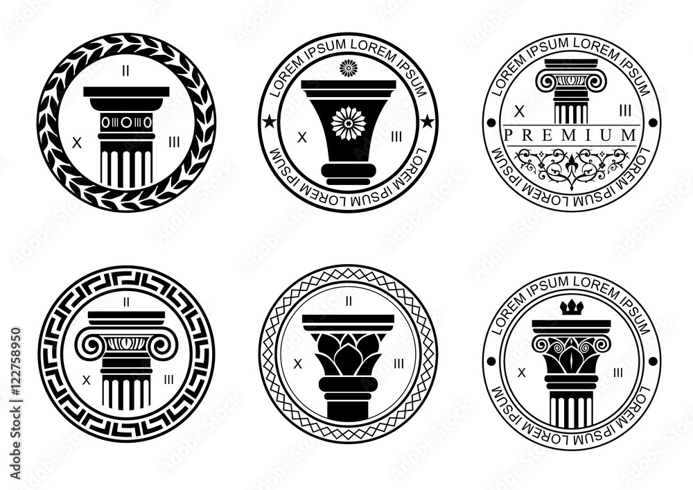 Set round logos or patterns of seals, logos with capitals for ...