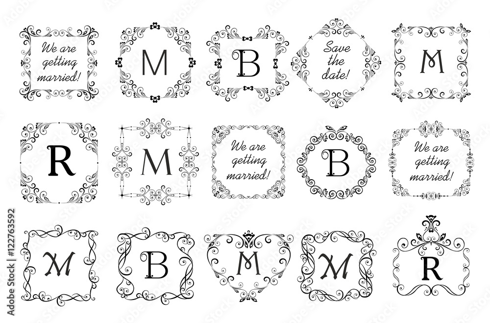 Beautiful vignettes collection for wedding design, menu card ...