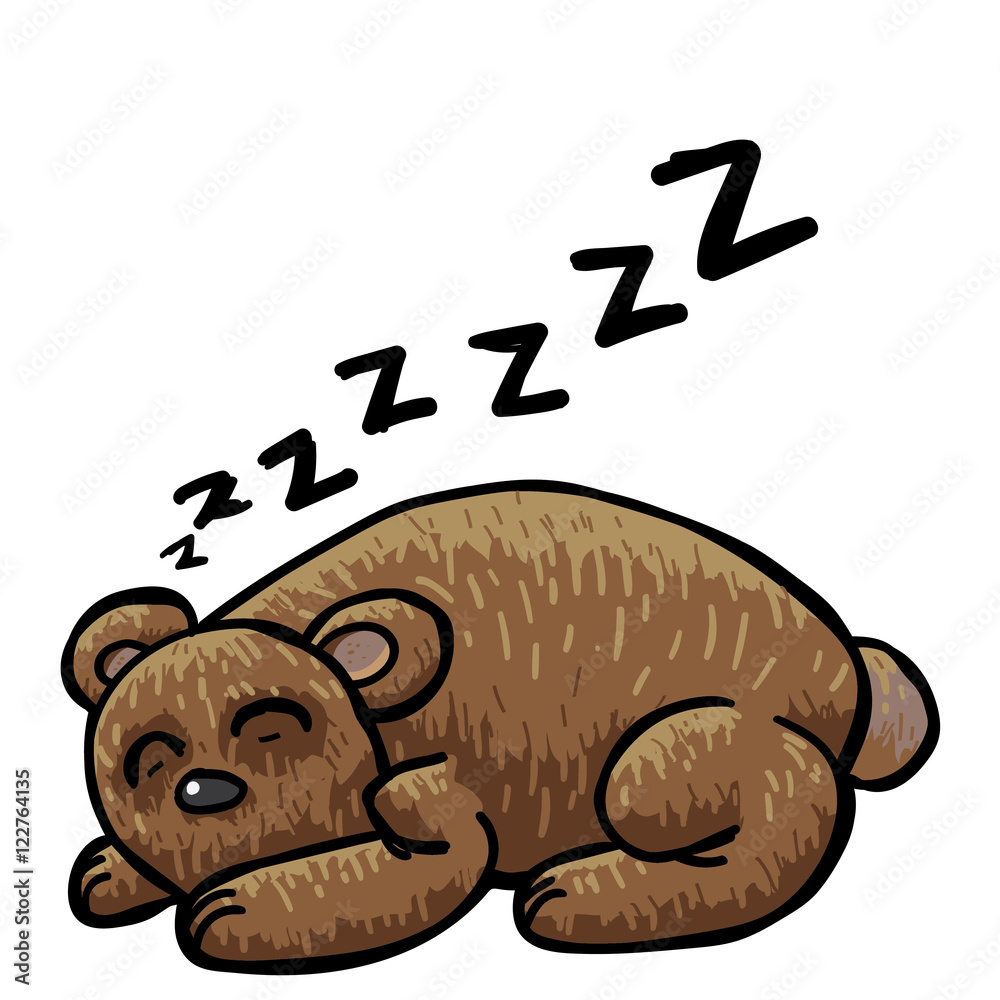 Cute sleeping bear, with letters zzzzzz flying over his head. Vector illustration, on white ...