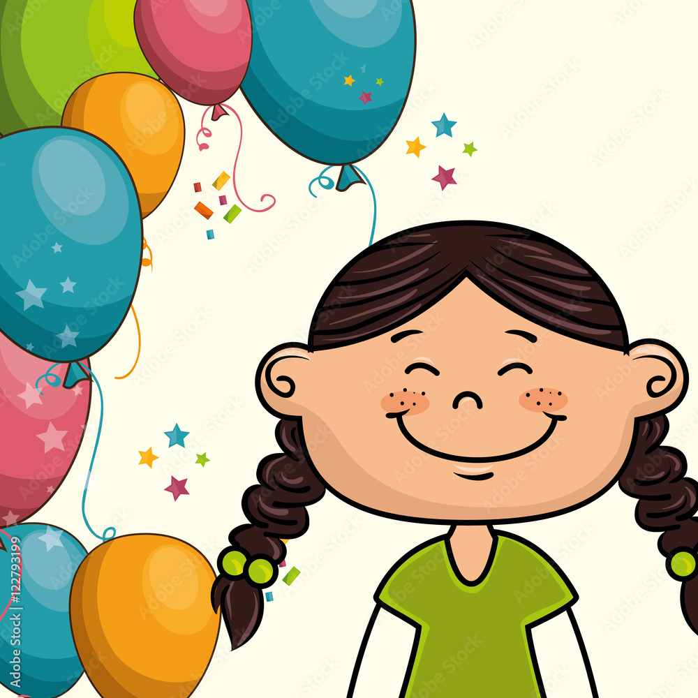 avatar girl smiling and happy birthday party decorations. colorful ...