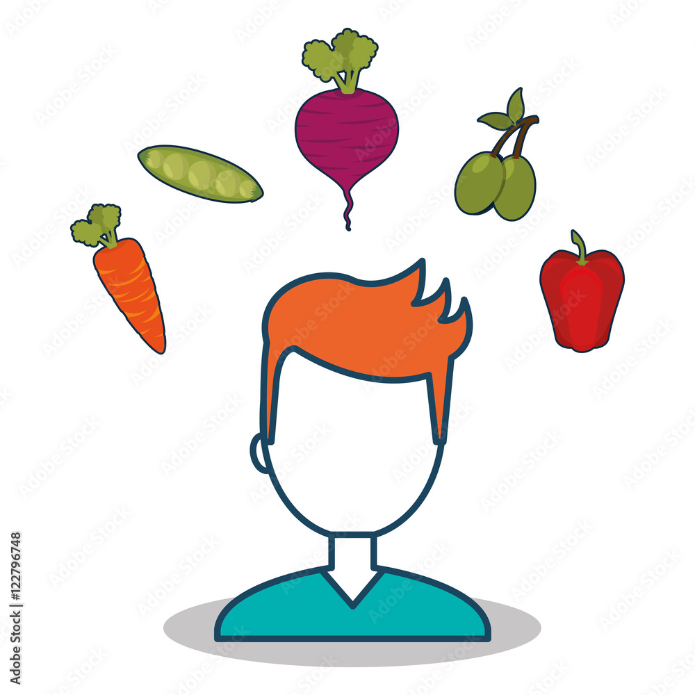 avatar man with vegetables healthy food icon set. vector illustration ...