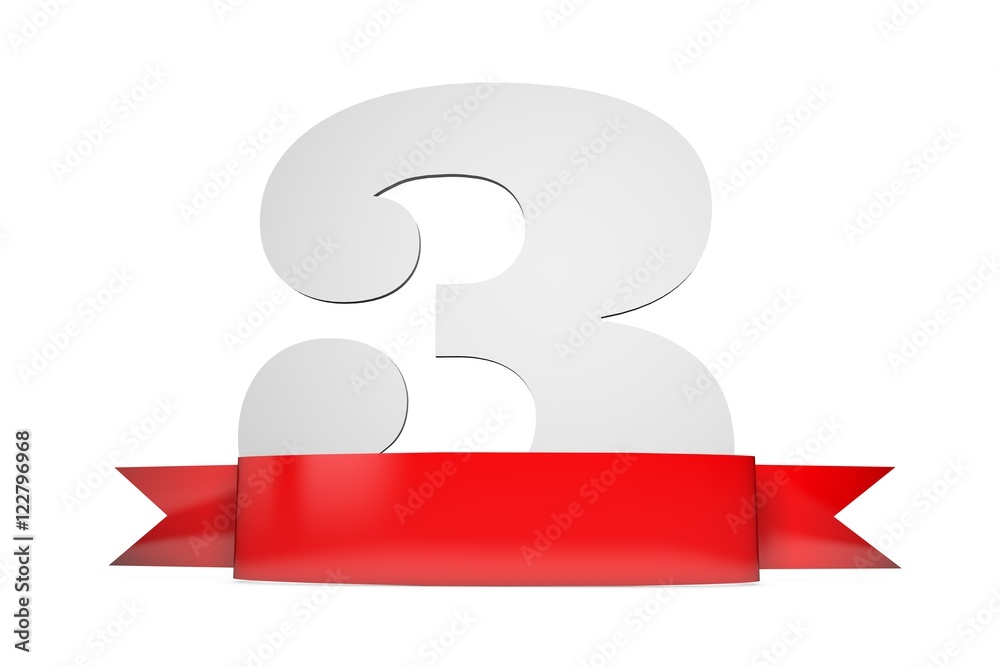Number three sign with a blank red ribbon banner Stock Photo | Adobe Stock