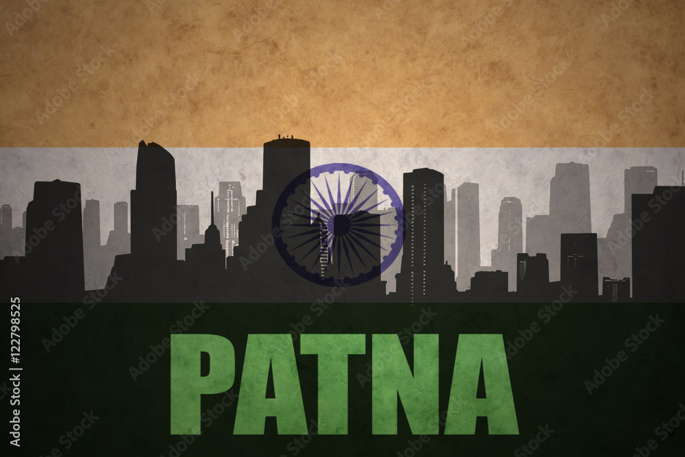 abstract silhouette of the city with text Patna at the vintage indian ...