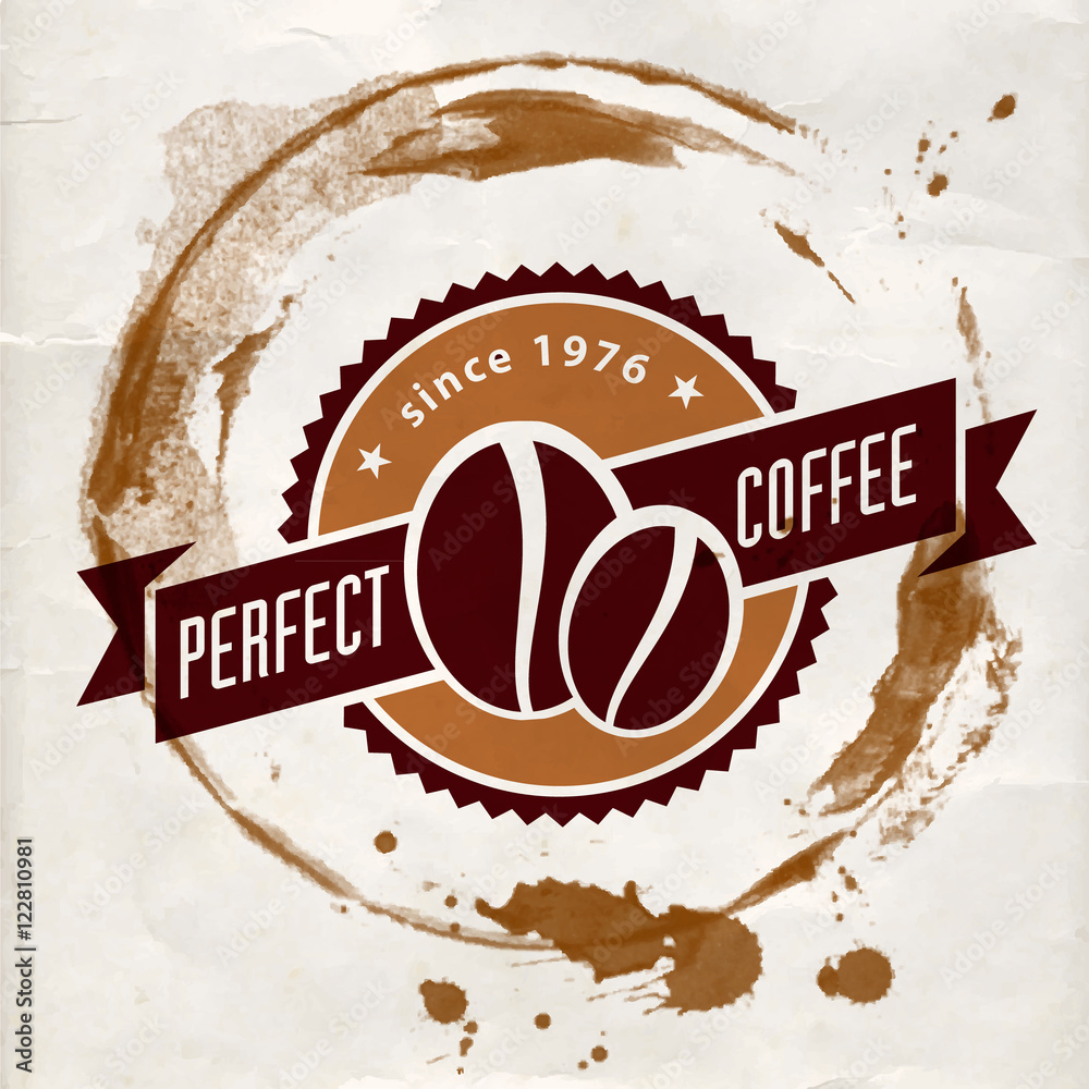 Coffee logo for cafe in blotch on paper texture Stock Vector | Adobe Stock