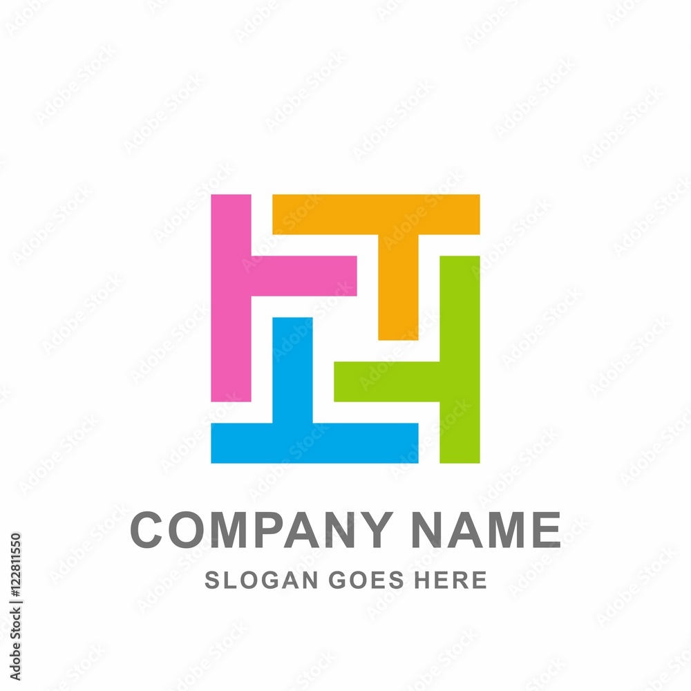 Colorful Circular Monogram Letter T Geometric Square Pattern Decoration ...