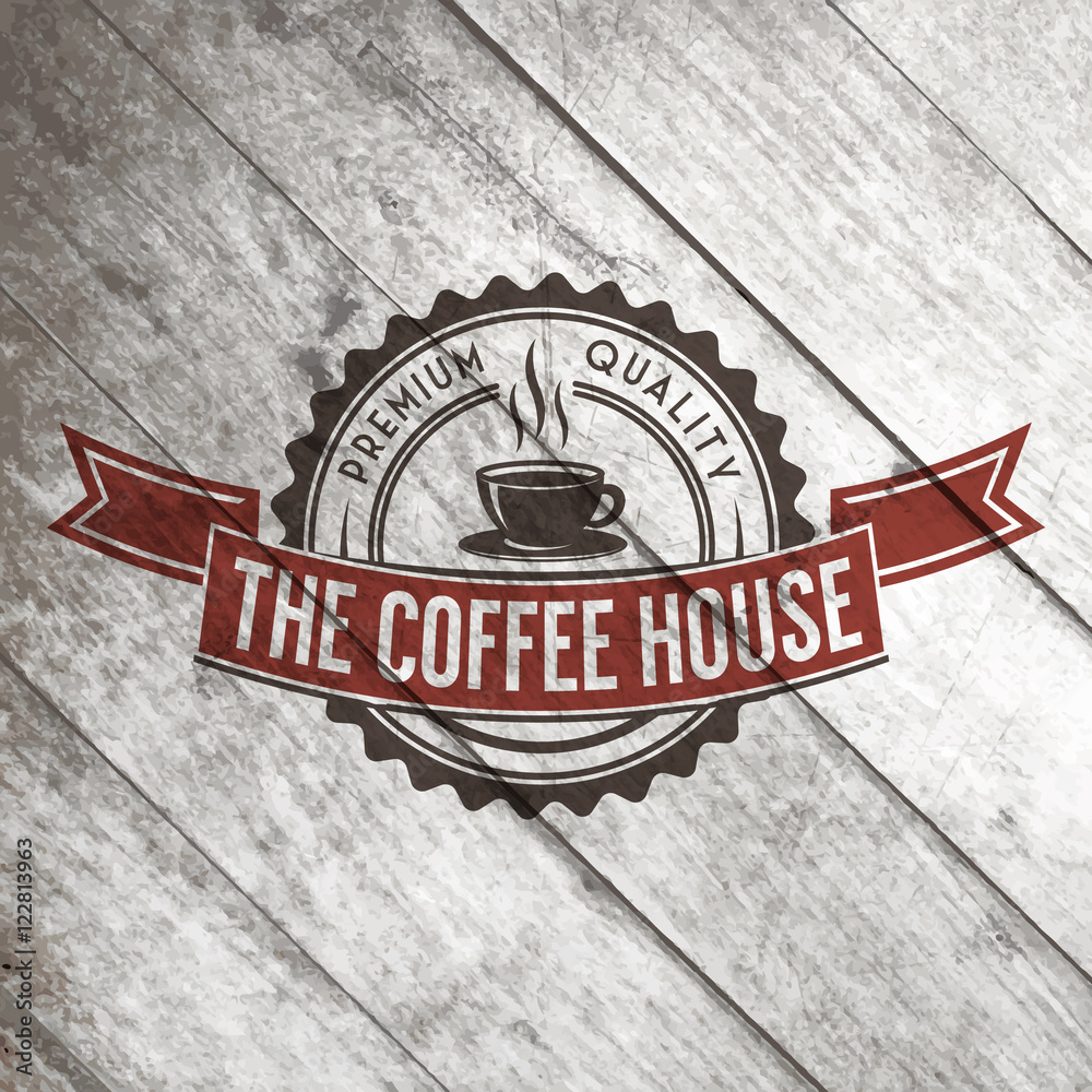 Vintage retro coffee vector logo on the old wood texture Stock Vector ...