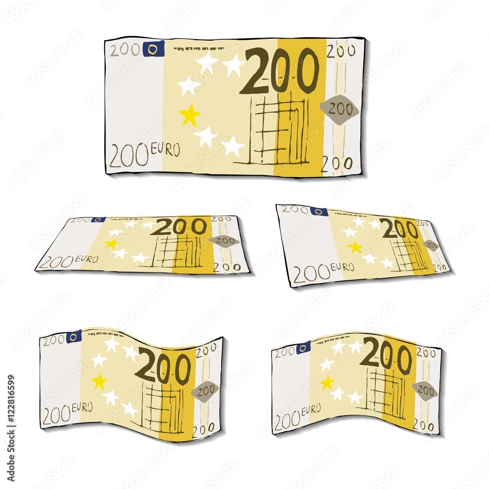 200 Euro Schein Geld - unterschiedliche Perspektiven - mit der Hand ...