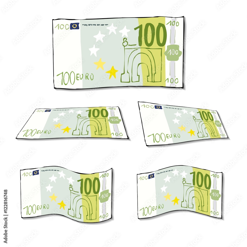 100 Euro Schein Geld - unterschiedliche Perspektiven - mit der Hand ...