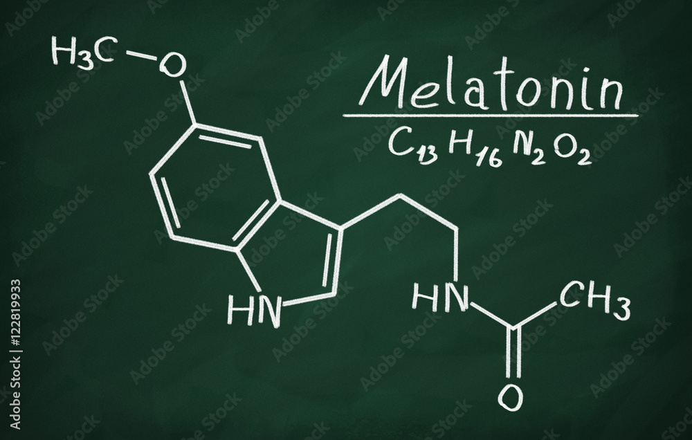 Structural model of Melatonin on the blackboard. Stock Photo | Adobe Stock