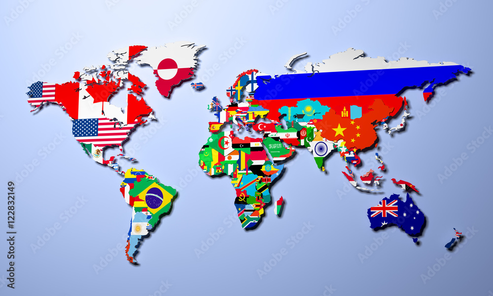 The world map with all states and their flags 3d render Stock ...